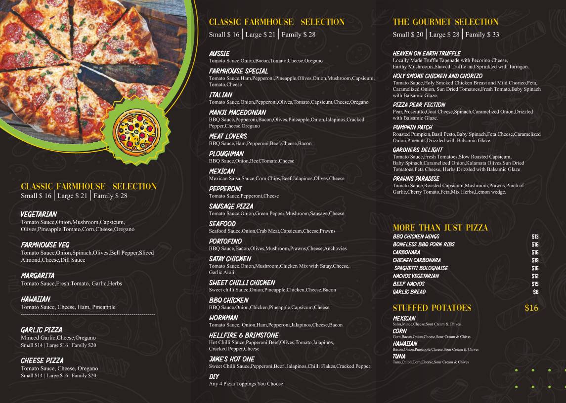 Menu at Farmhouse Pizza pizzeria, Manjimup