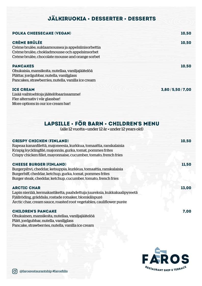 Menu at Faros Restaurant Ship, Vaasa