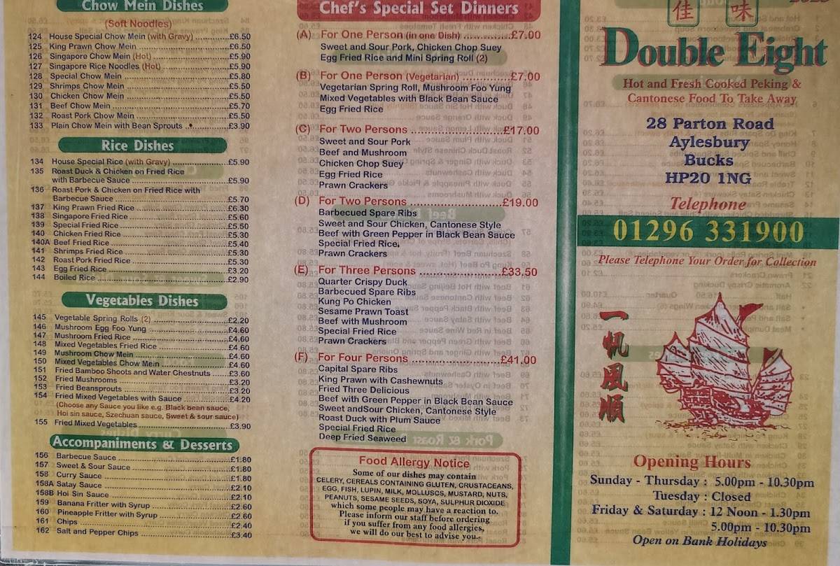 Menu at Double Eight fast food, Aylesbury
