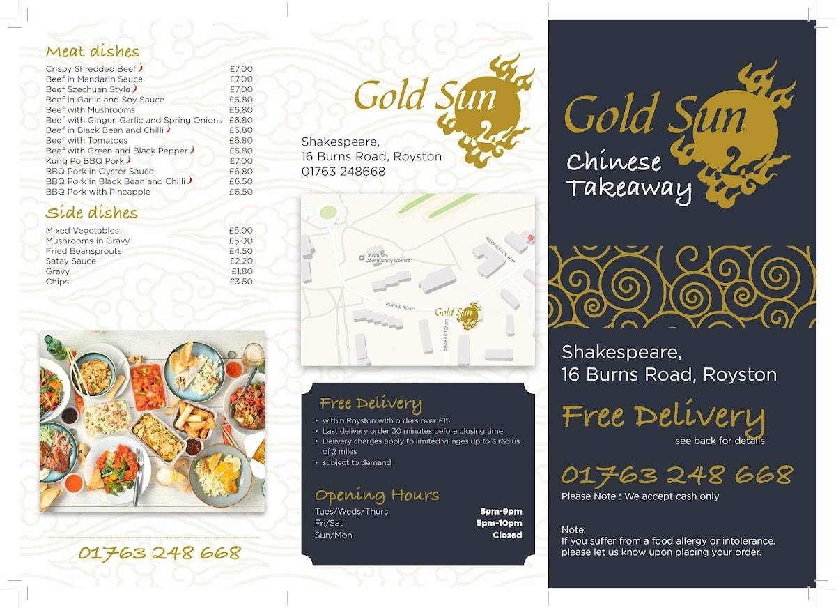 Menu at Gold Sun fast food, Royston, 16 Burns Rd