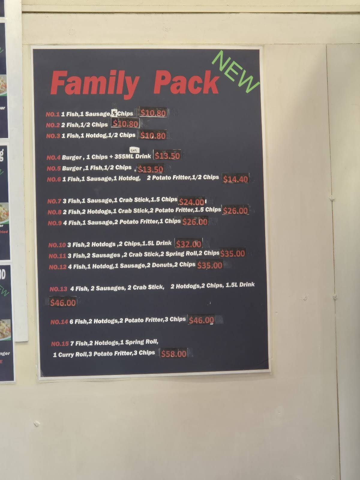 Menu at Hospital Fish Shop fast food, Palmerston North