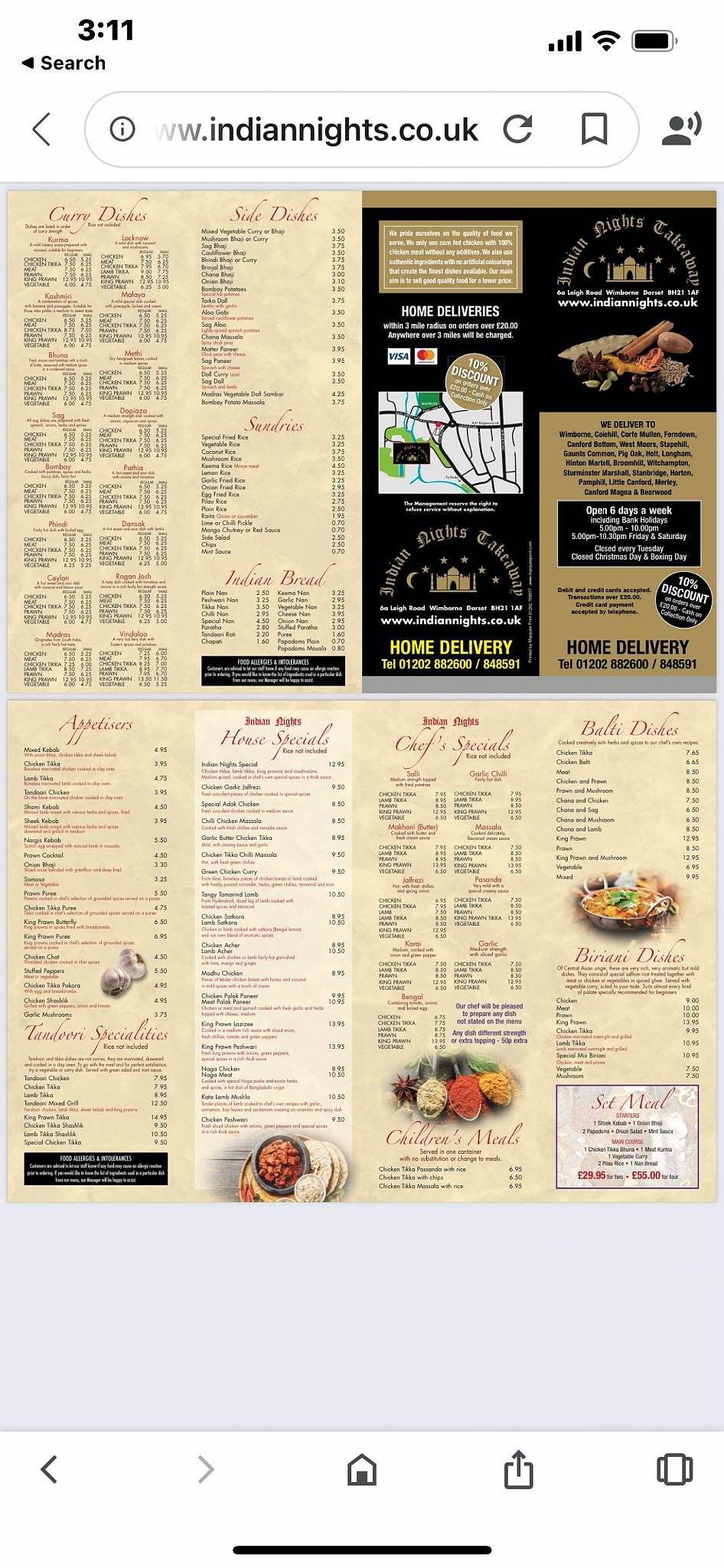 Menu at Indian Nights fast food, Wimborne Minster, 6a Leigh Rd