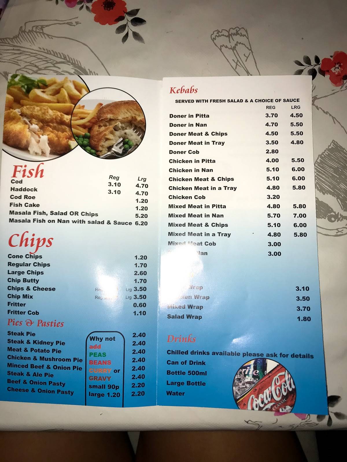Menu at Kimberley Fish Bar, Nottingham