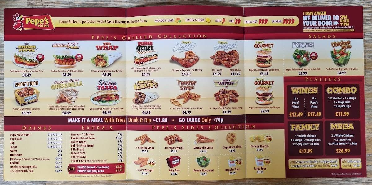 Menu at Pepe's restaurant, Luton, 6 Chapel St