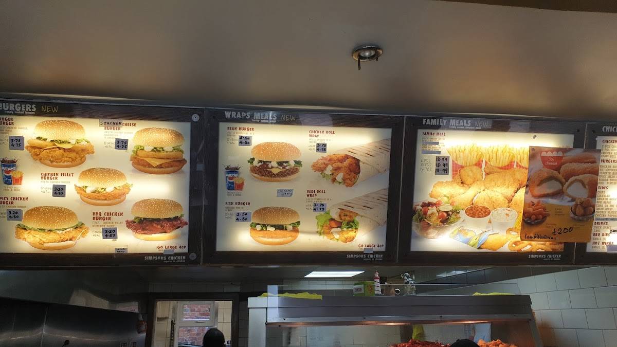 Menu at Simpsons Chicken restaurant, Chertsey