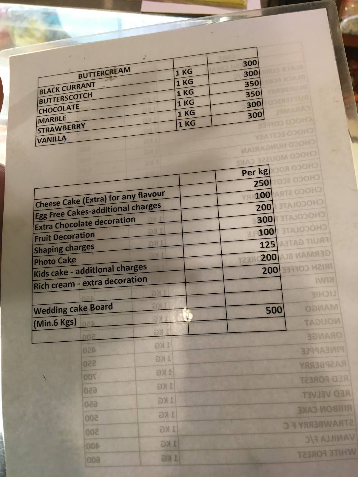 Menu at Winners Bakery, Chennai, 15A/9