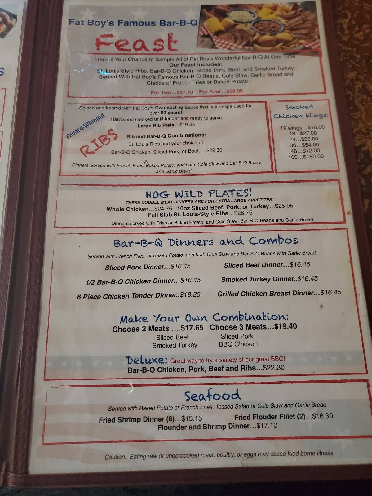 Menu at Fat Boys' Bar-B-Q, Lake Wales