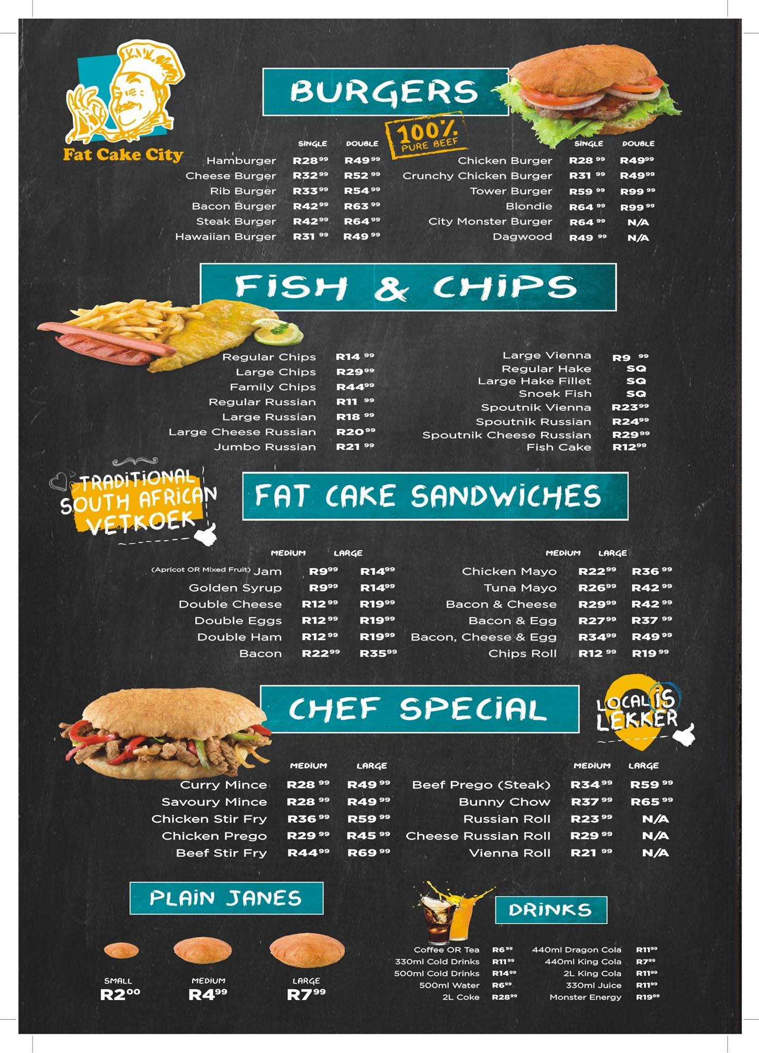 Carta del restaurante Fat Cake City, Pretoria, 502 Gerrit Maritz Rd