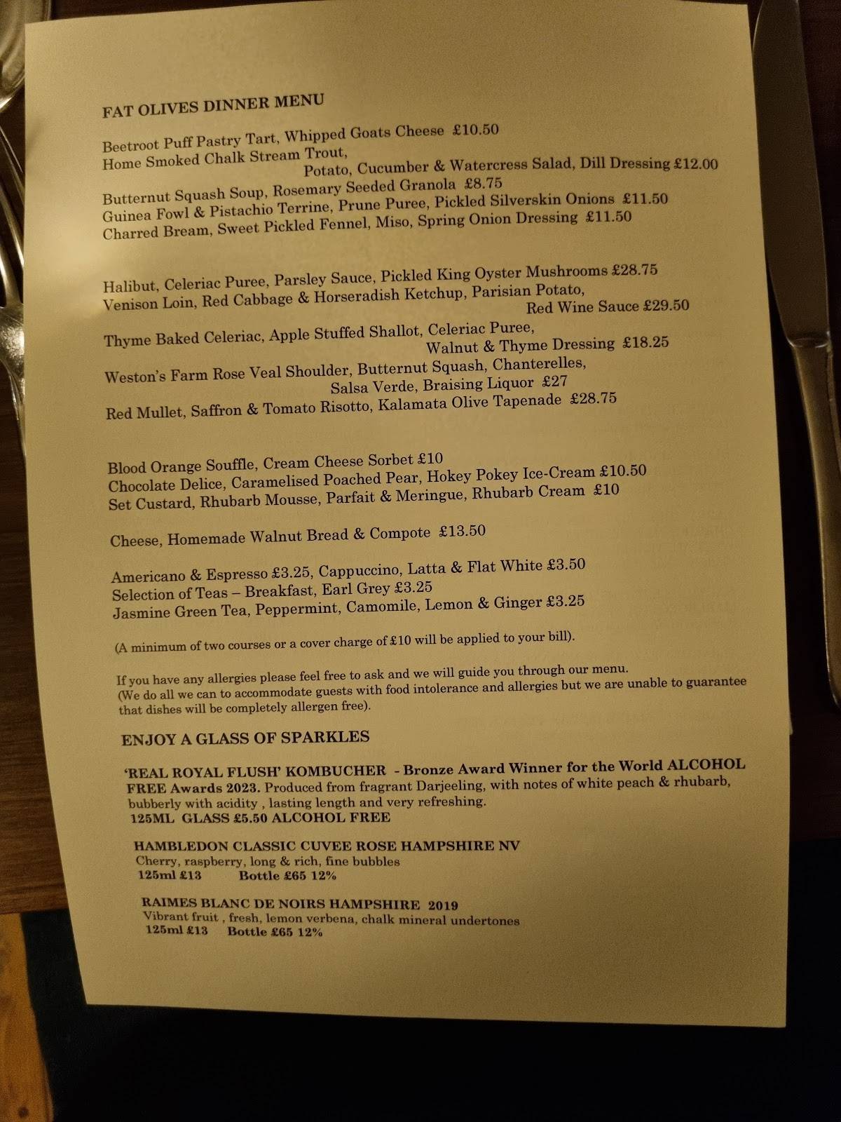 Menu at Fat Olives restaurant, Emsworth