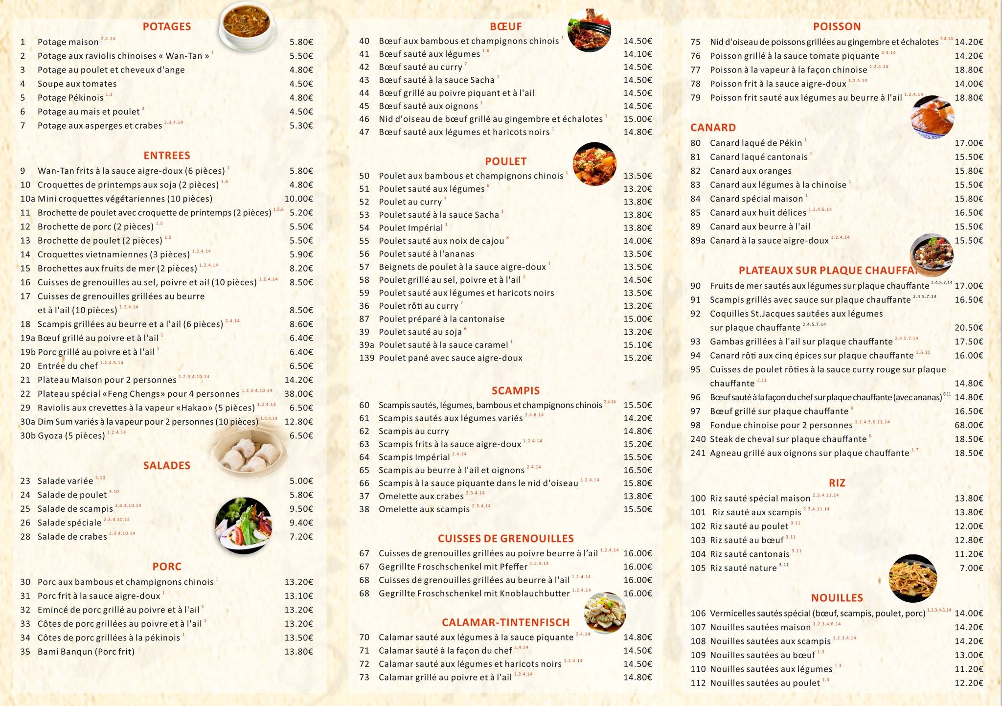 Speisekarte von Feng Cheng restaurant, Diekirch