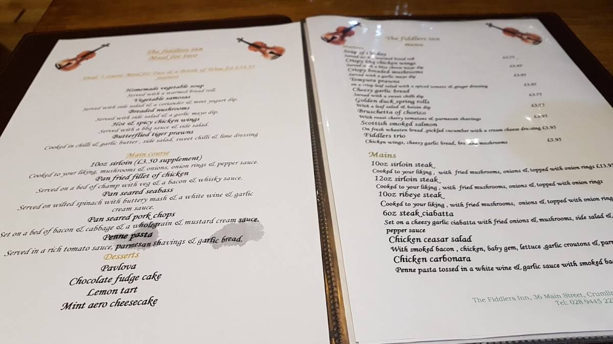 Menu at Fiddlers Inn pub & bar, Crumlin