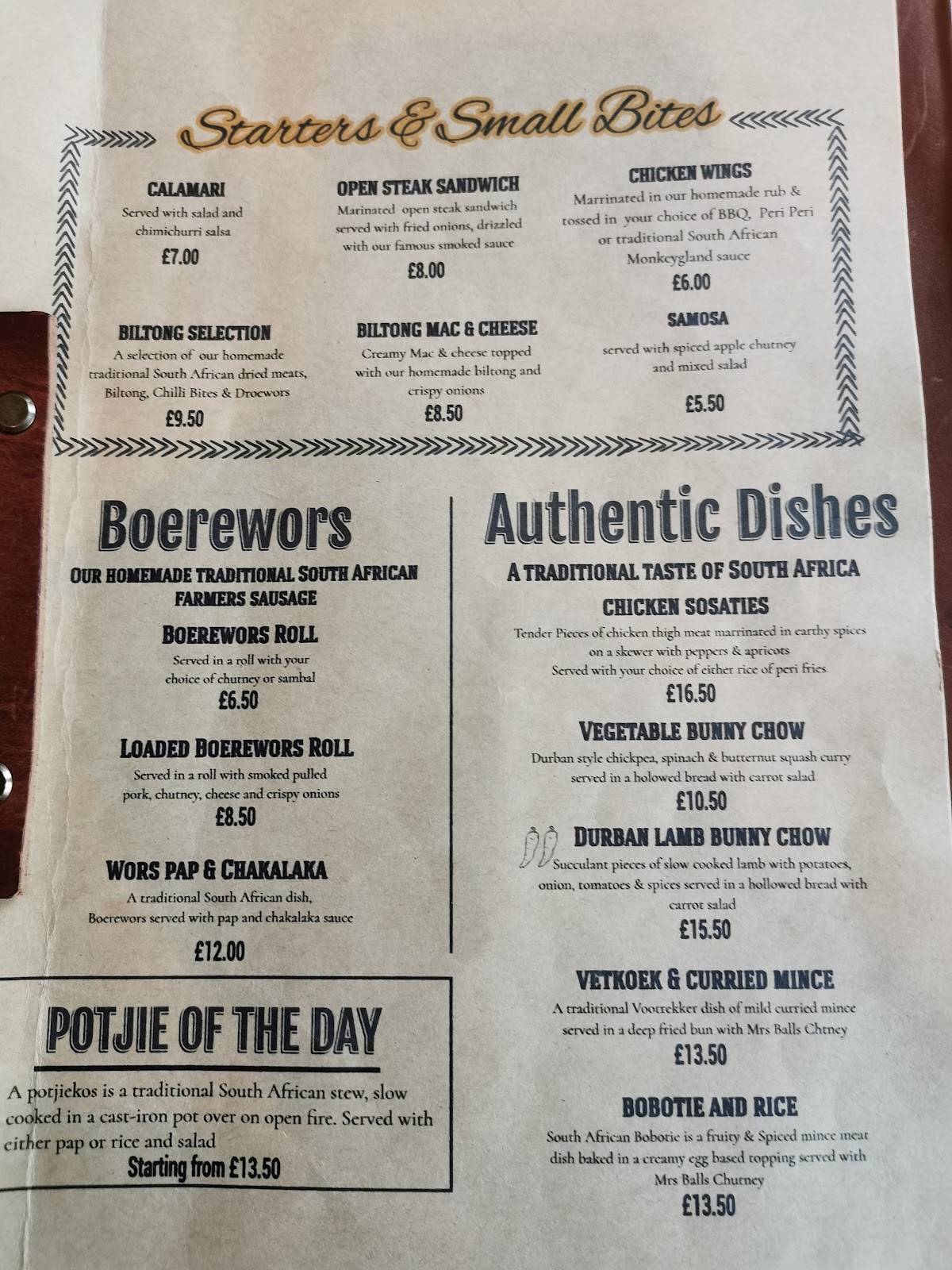 Menu at Fields Biltong Shack/ Inyama restaurant- South African deli ...
