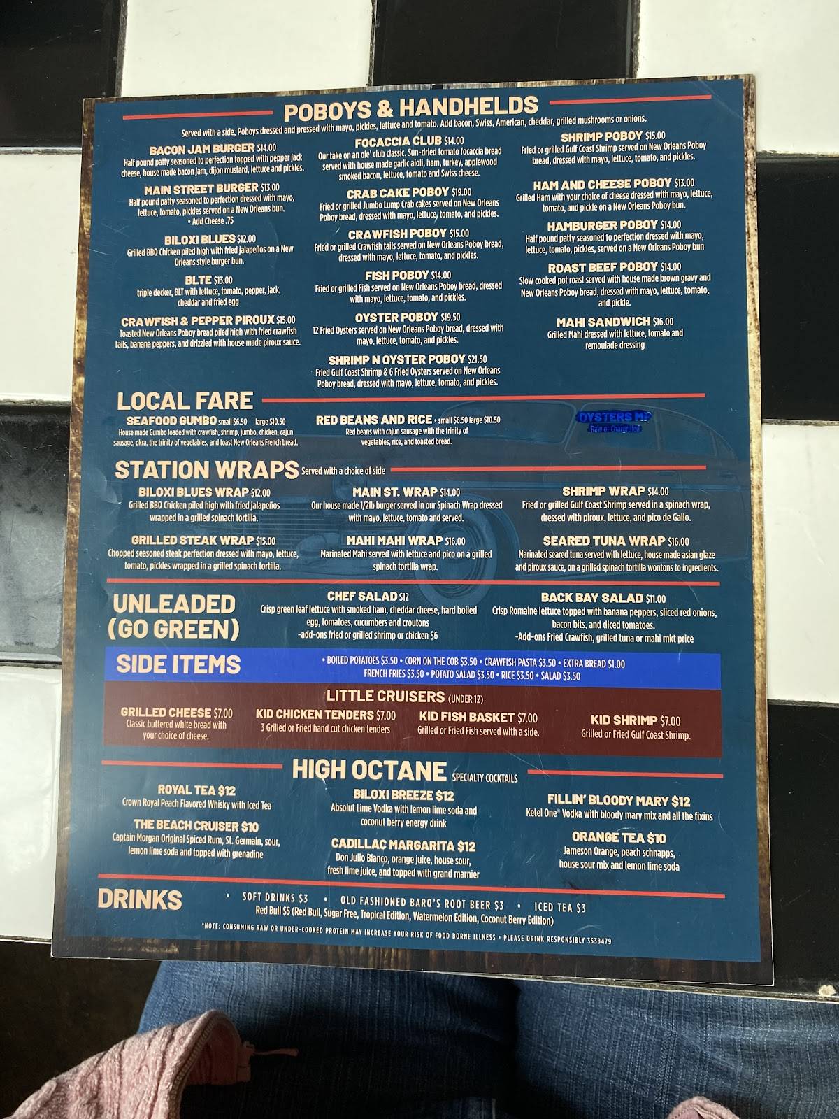 Menu at Fillin' Station pub & bar, Biloxi