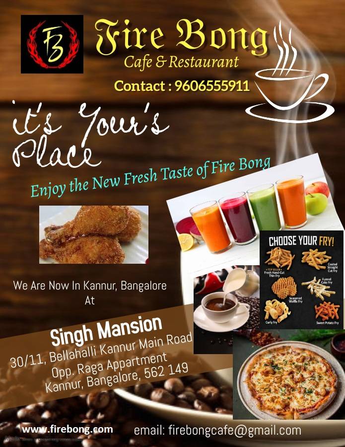 Menu at Fire Bong Cafe and Restaurant, Bengaluru