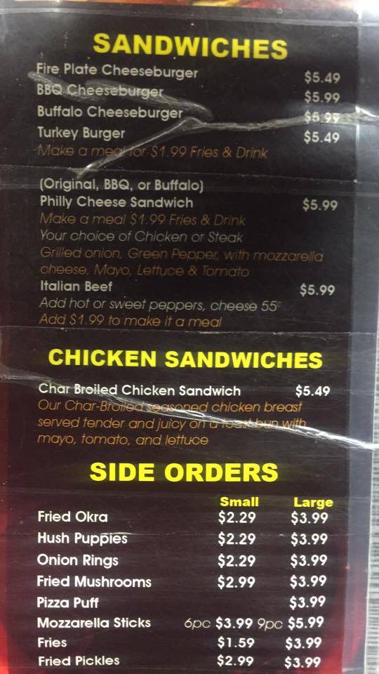 Carta del restaurante Fire Plate in Memphis, Memphis