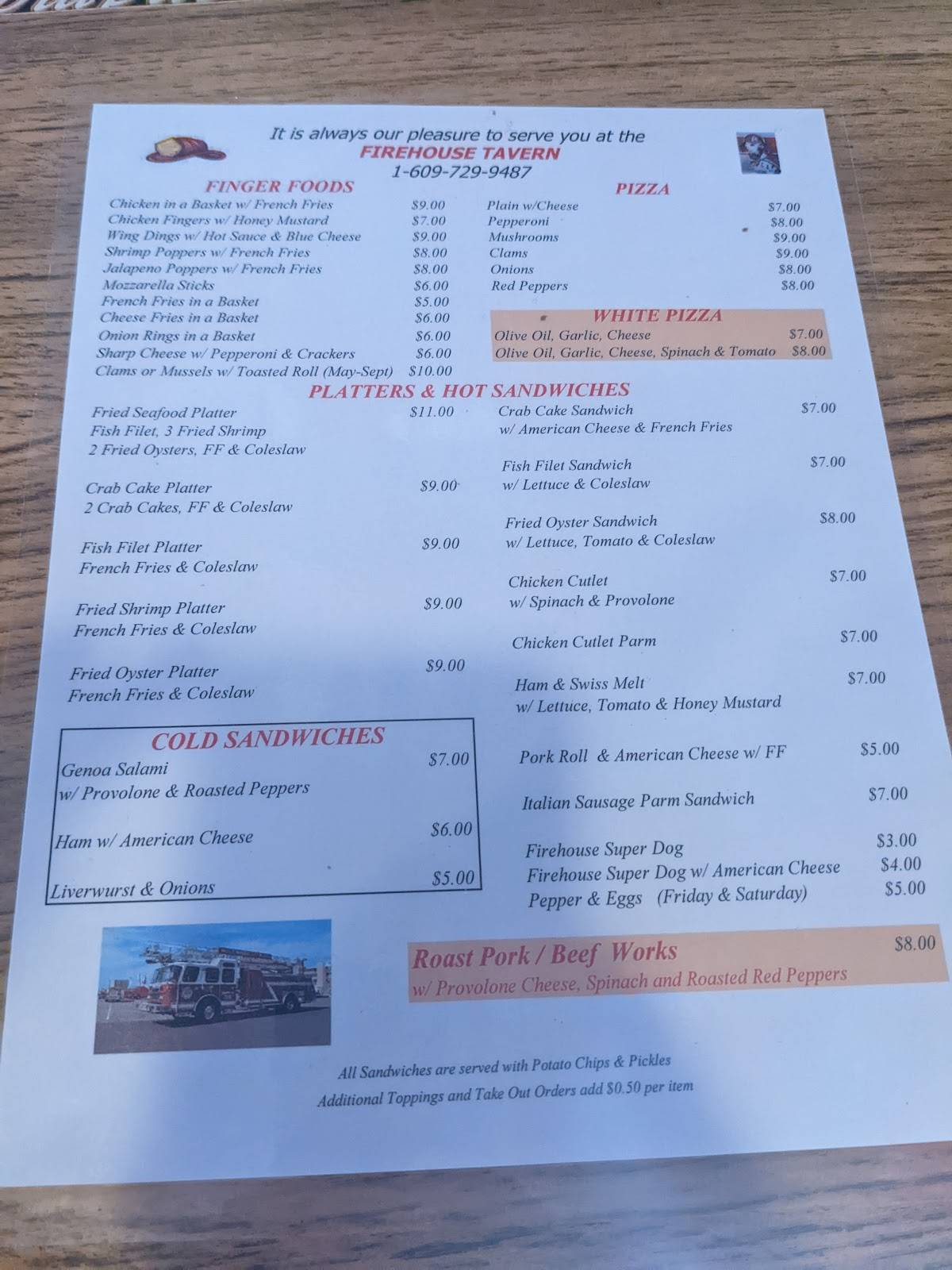 Menu at Firehouse Tavern pub & bar, Wildwood