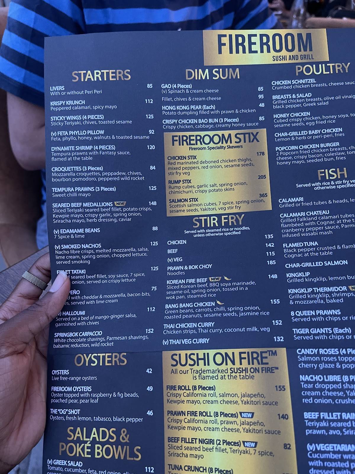 Menu at Fireroom Hazelwood restaurant, Pretoria