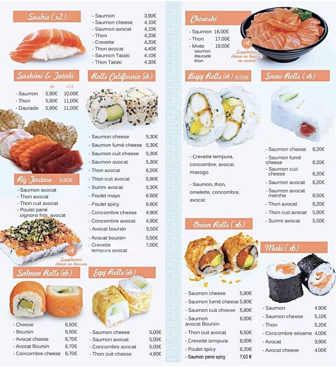 Menu au First SUSHI restaurant, Montluel