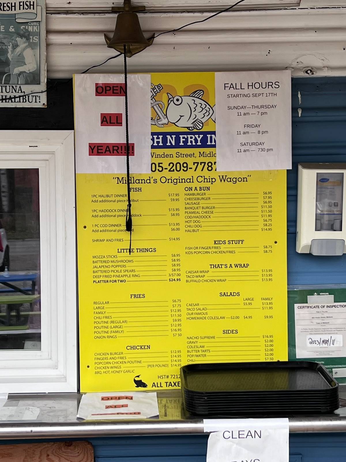 Menu at Fish N' Fry Inn restaurant, Midland, 803 Vindin St