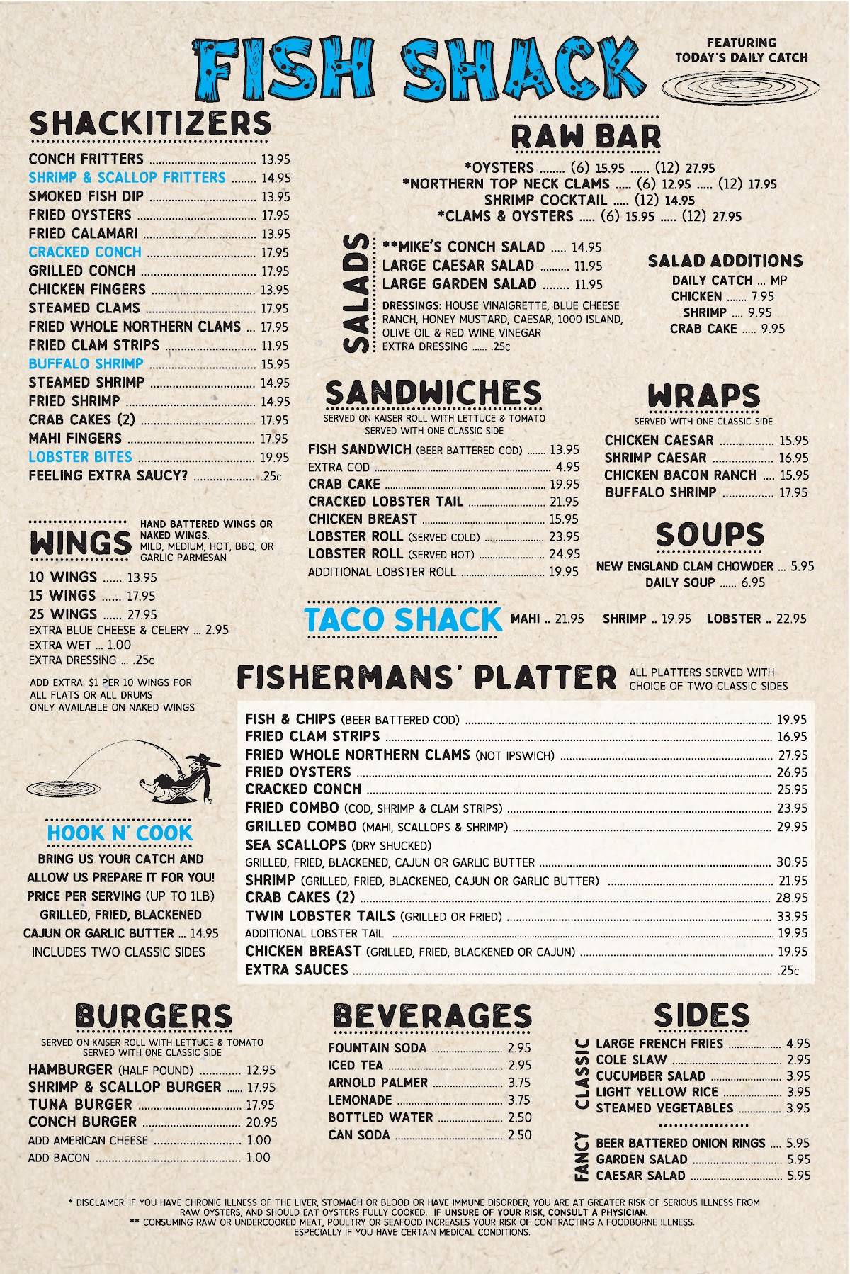 Menu at Fish Shack restaurant, Lighthouse Point, N Federal Hwy