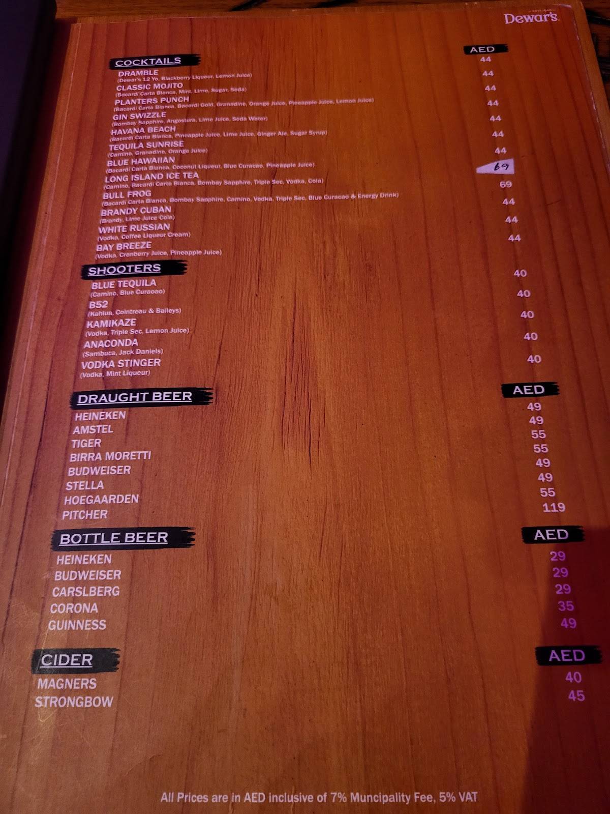 Menu at Fisherman's Hub - Arabian Courtyard Hotel pub & bar, Dubai