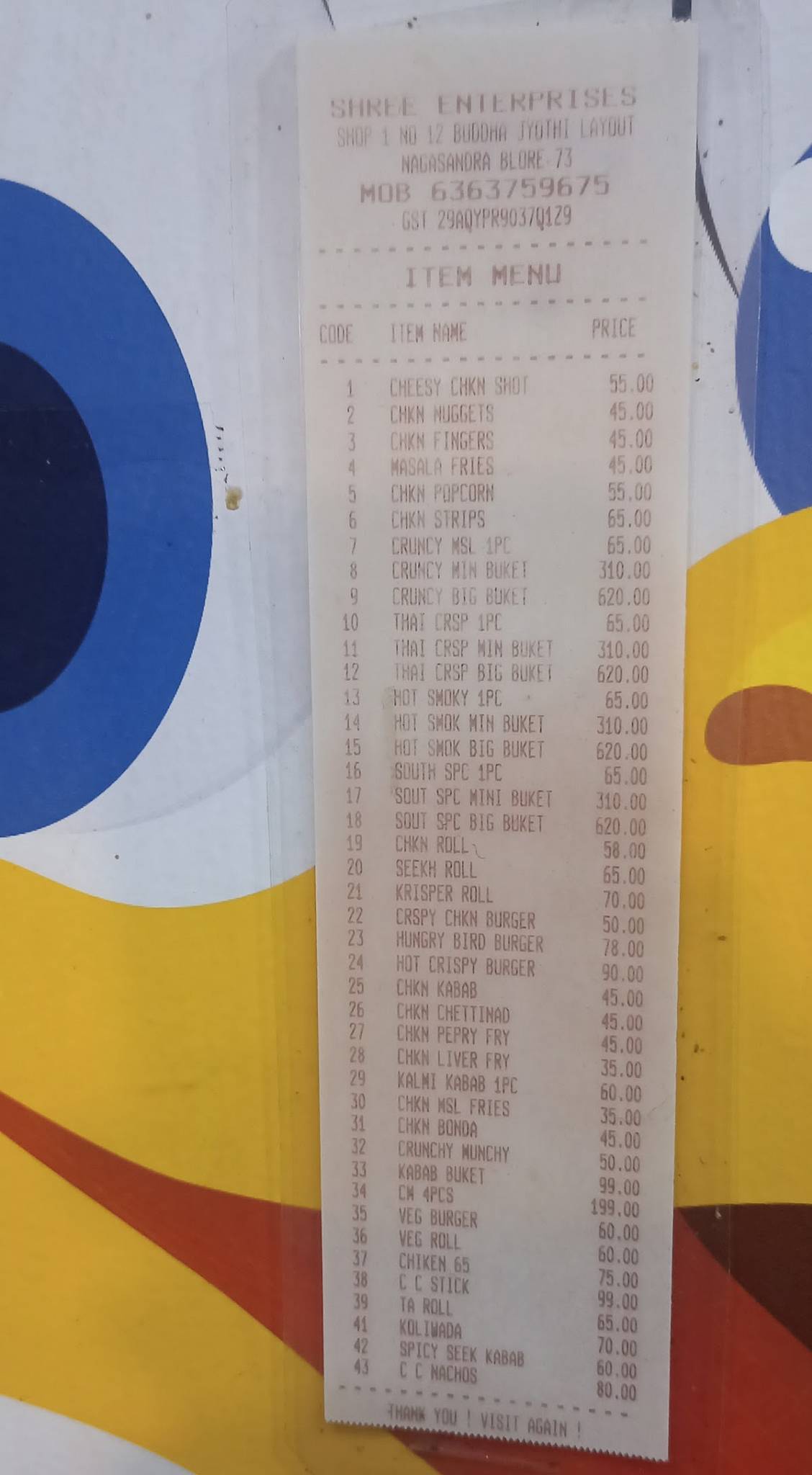 Menu at Five Star Chicken GT World Mall, Bengaluru
