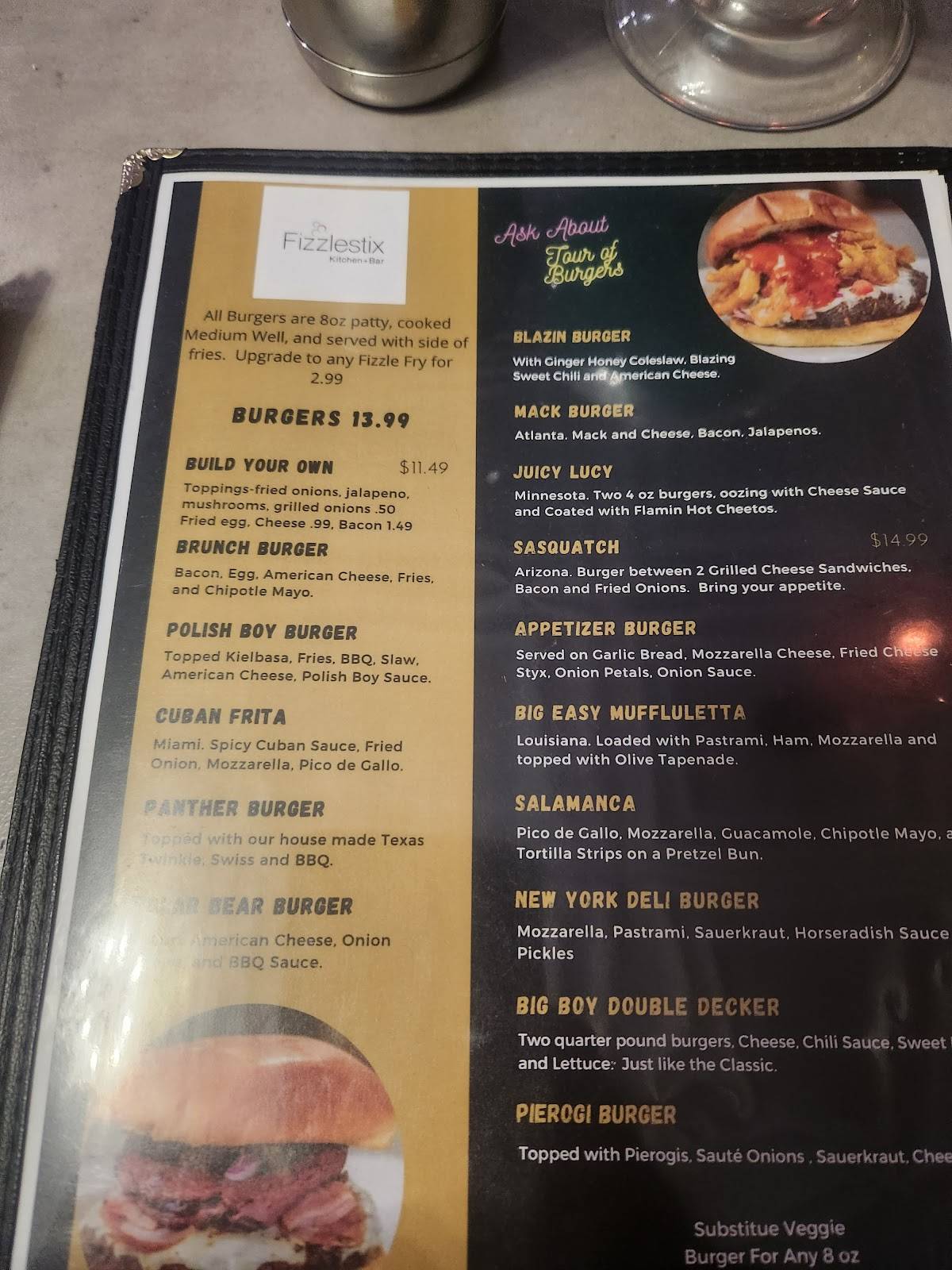 Menu at Fizzlestix restaurant, Massillon