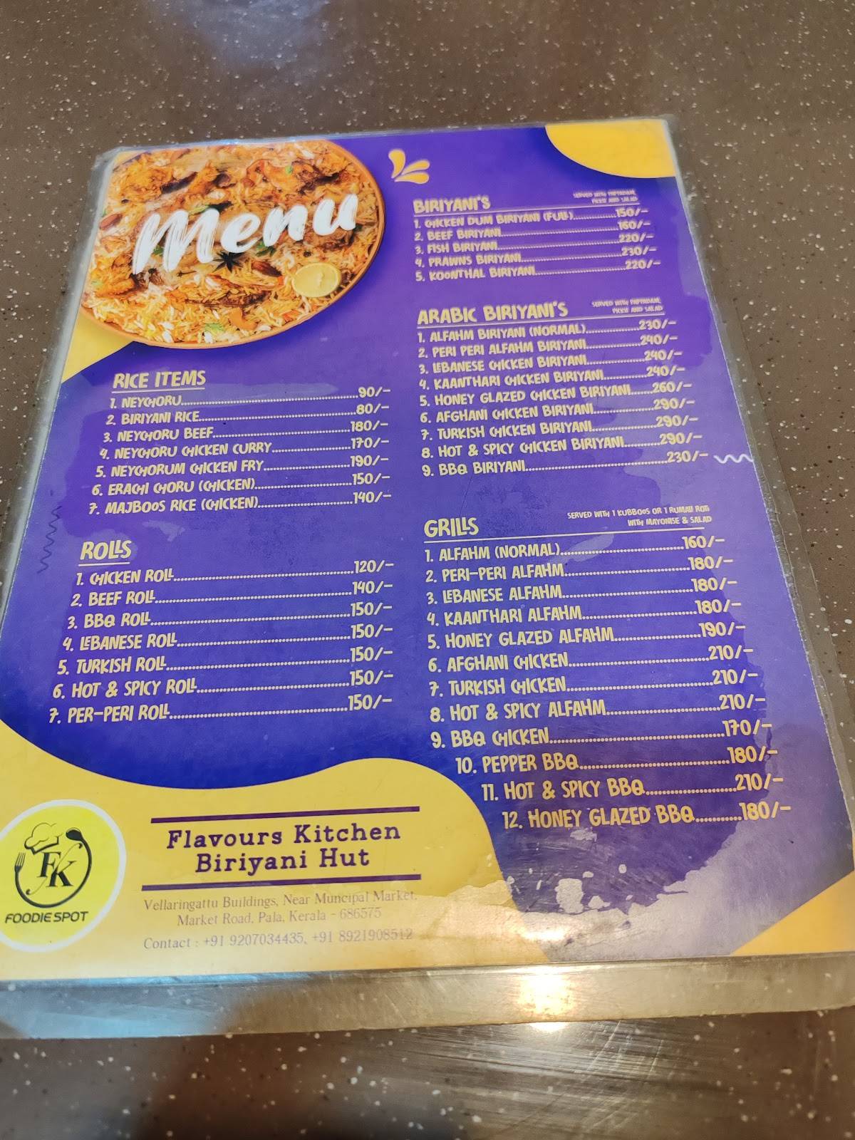 Menu at Flavours Kitchen Biriyani Hut, Pala, Pala