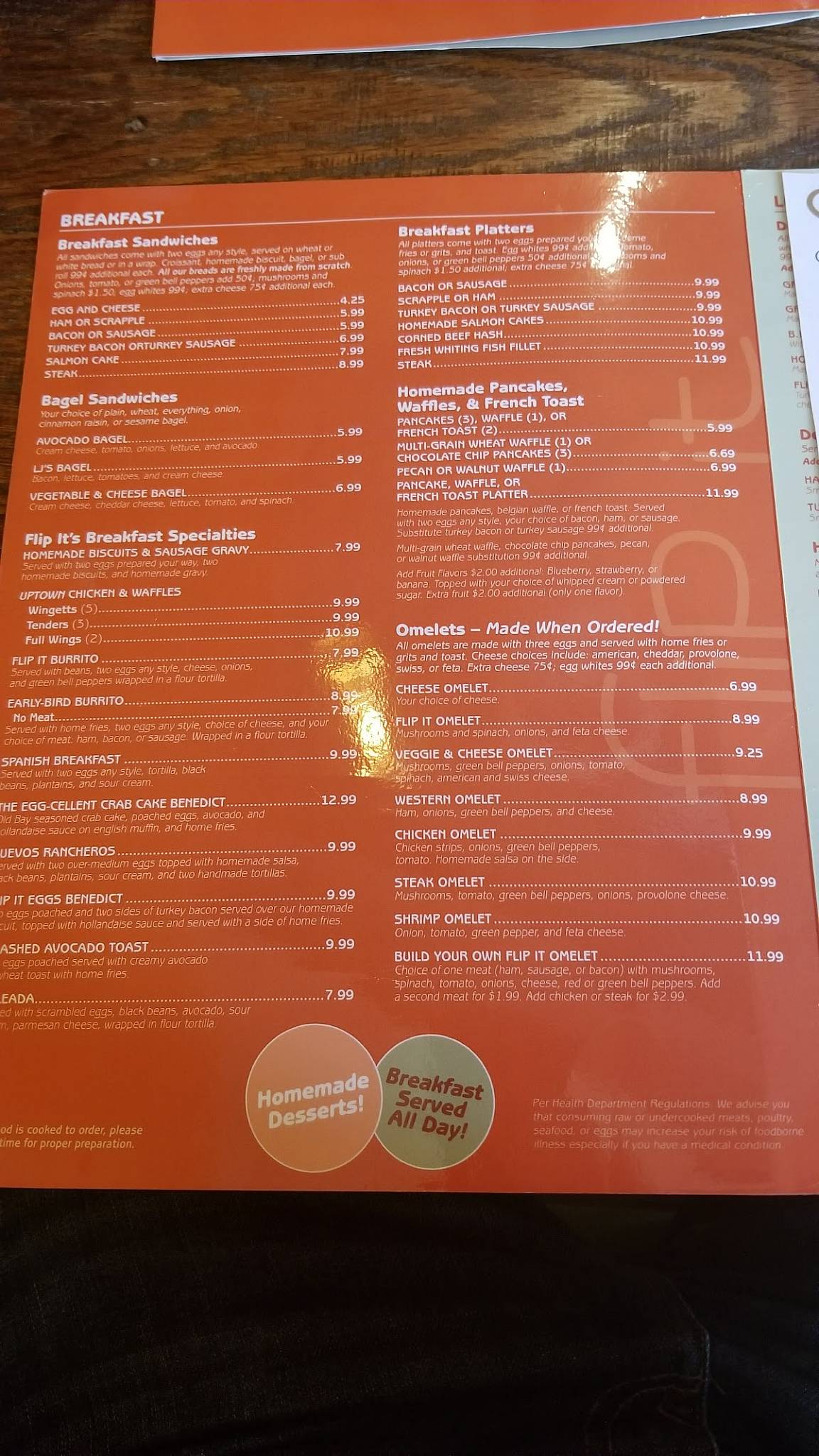 Menu at Flip it LJ diner restaurant, Washington