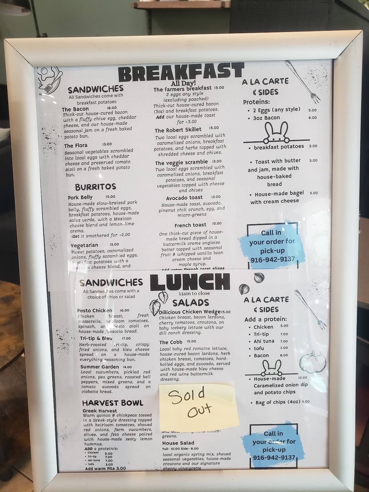 Menu at Flora & Fauna Provisions restaurant, Sacramento