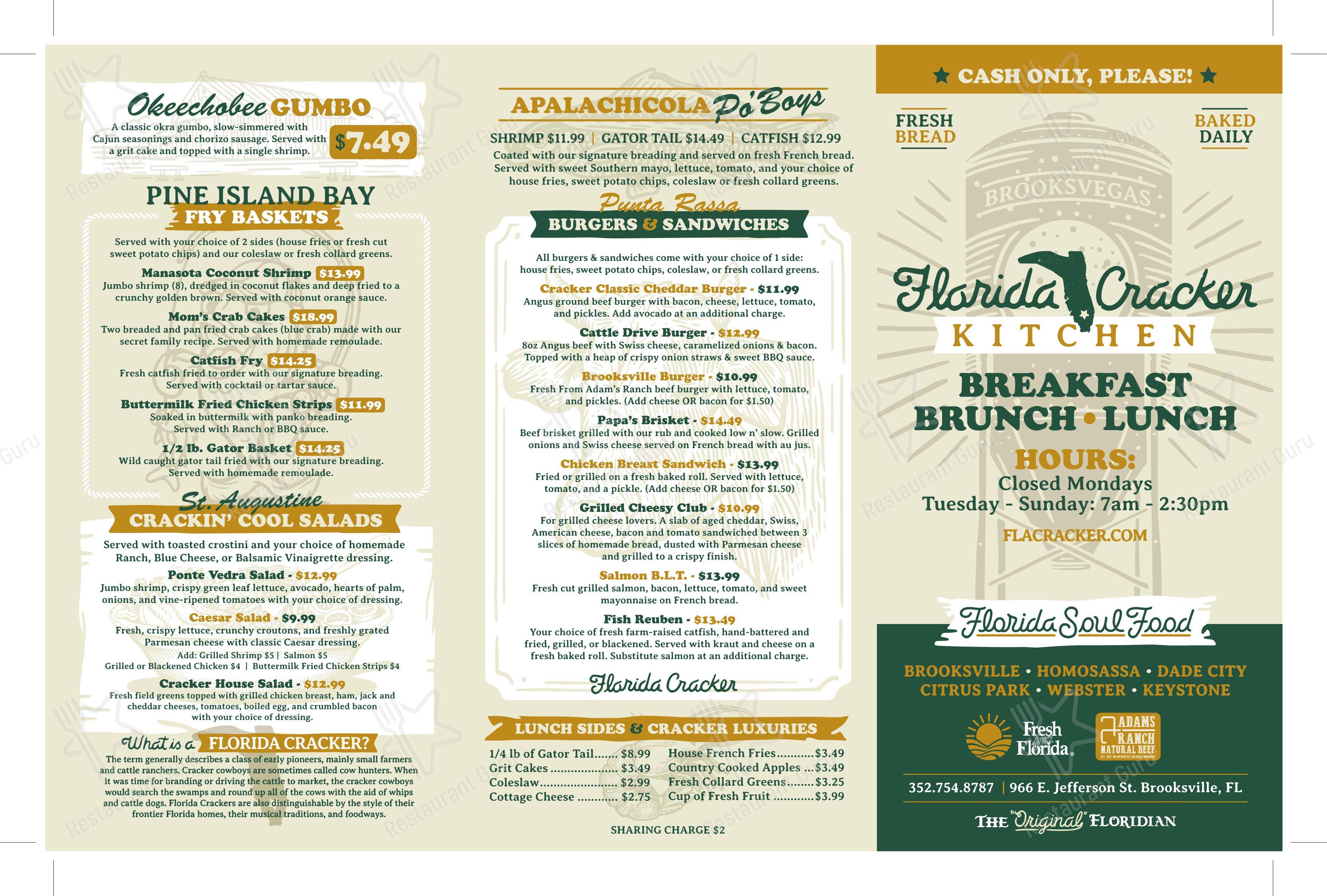 Menu at Florida Cracker Lunch On Limoges restaurant, Dade City, 7th St