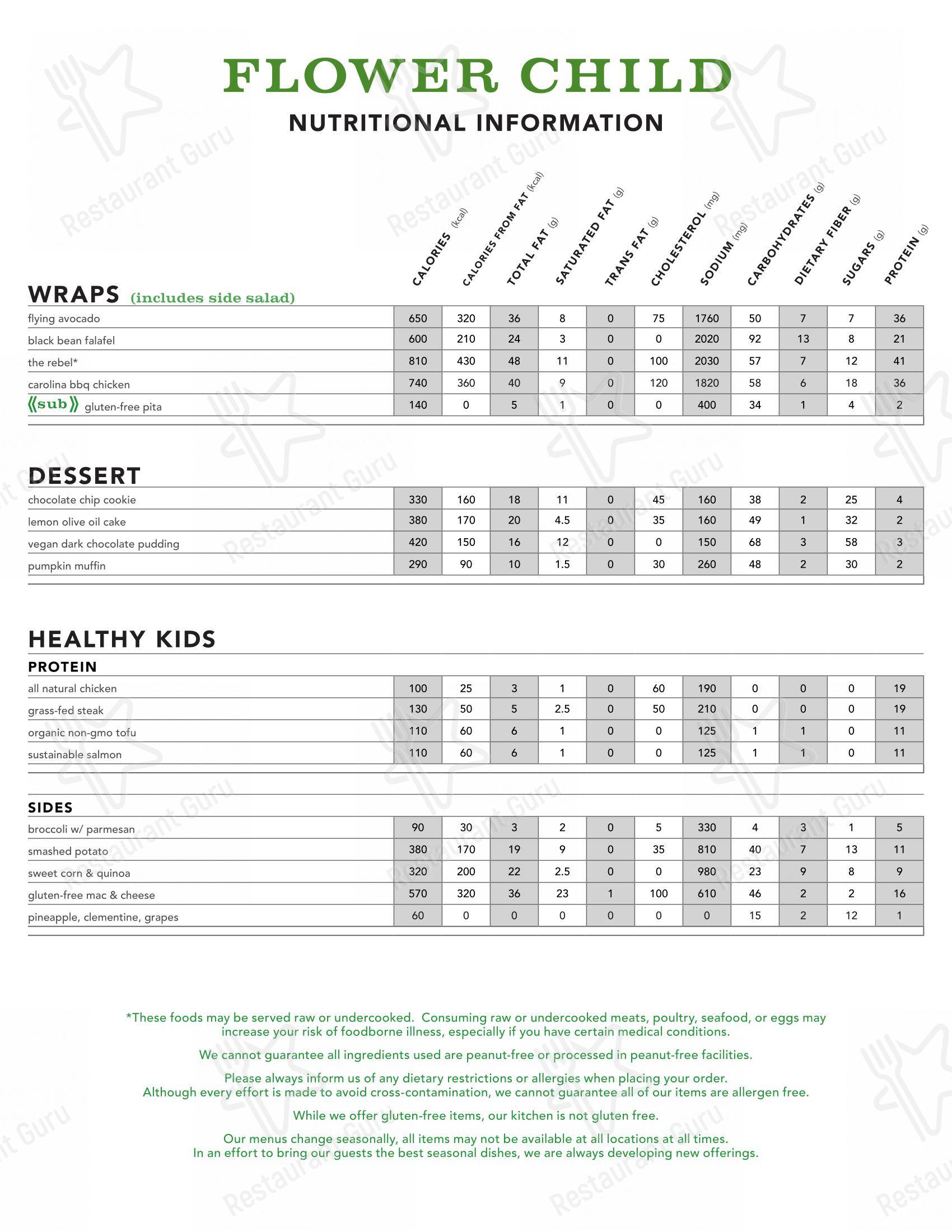 Menu at Flower Child restaurant, Phoenix, N 44th St