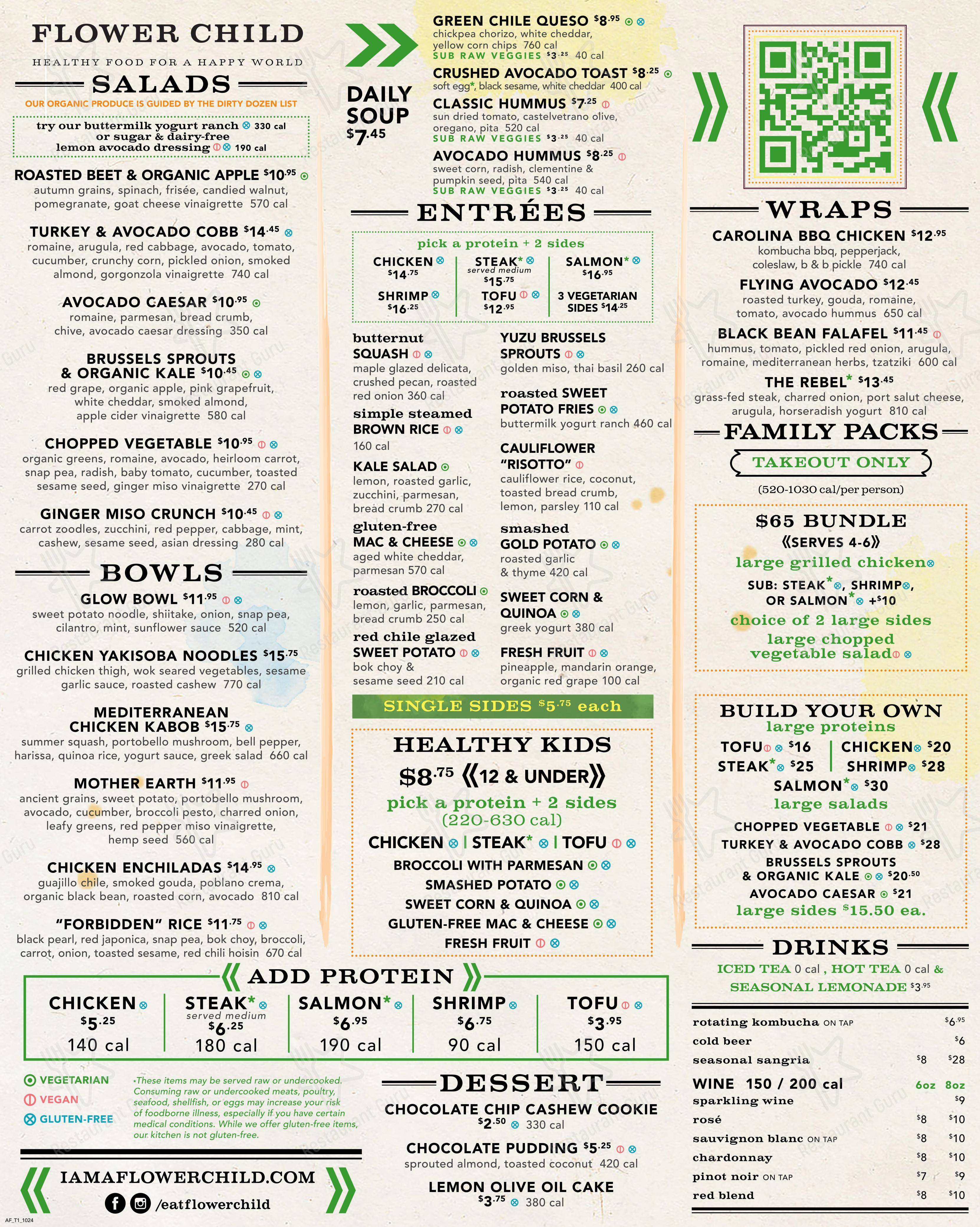 Menu at Flower Child restaurant, Phoenix, N 44th St