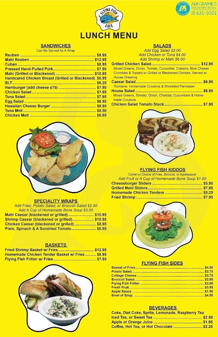 Menu at Flying Fish Cafe, Merritt Island