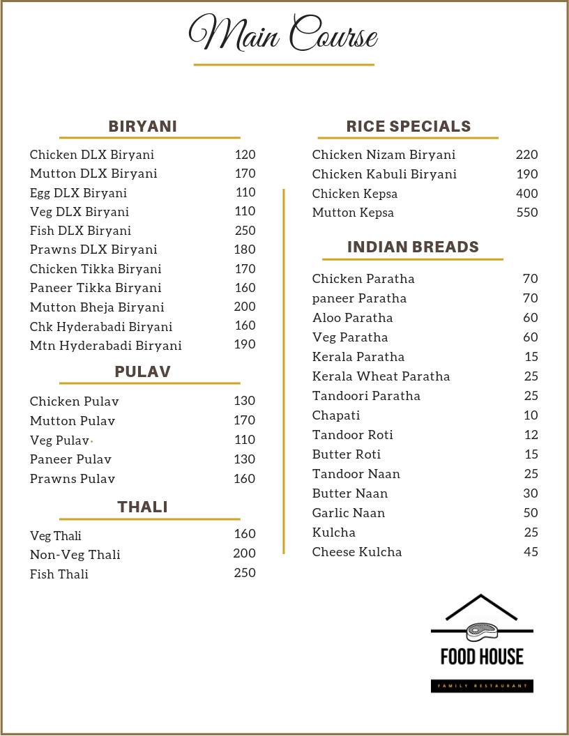 Menu at Food House, Mumbai, Cardinal Gracious Rd