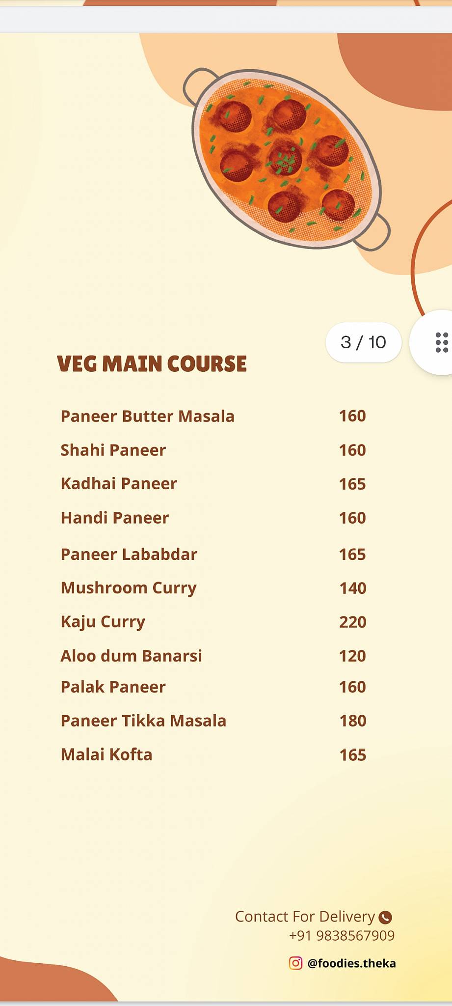 Menu at Foodie's Theka, Varanasi