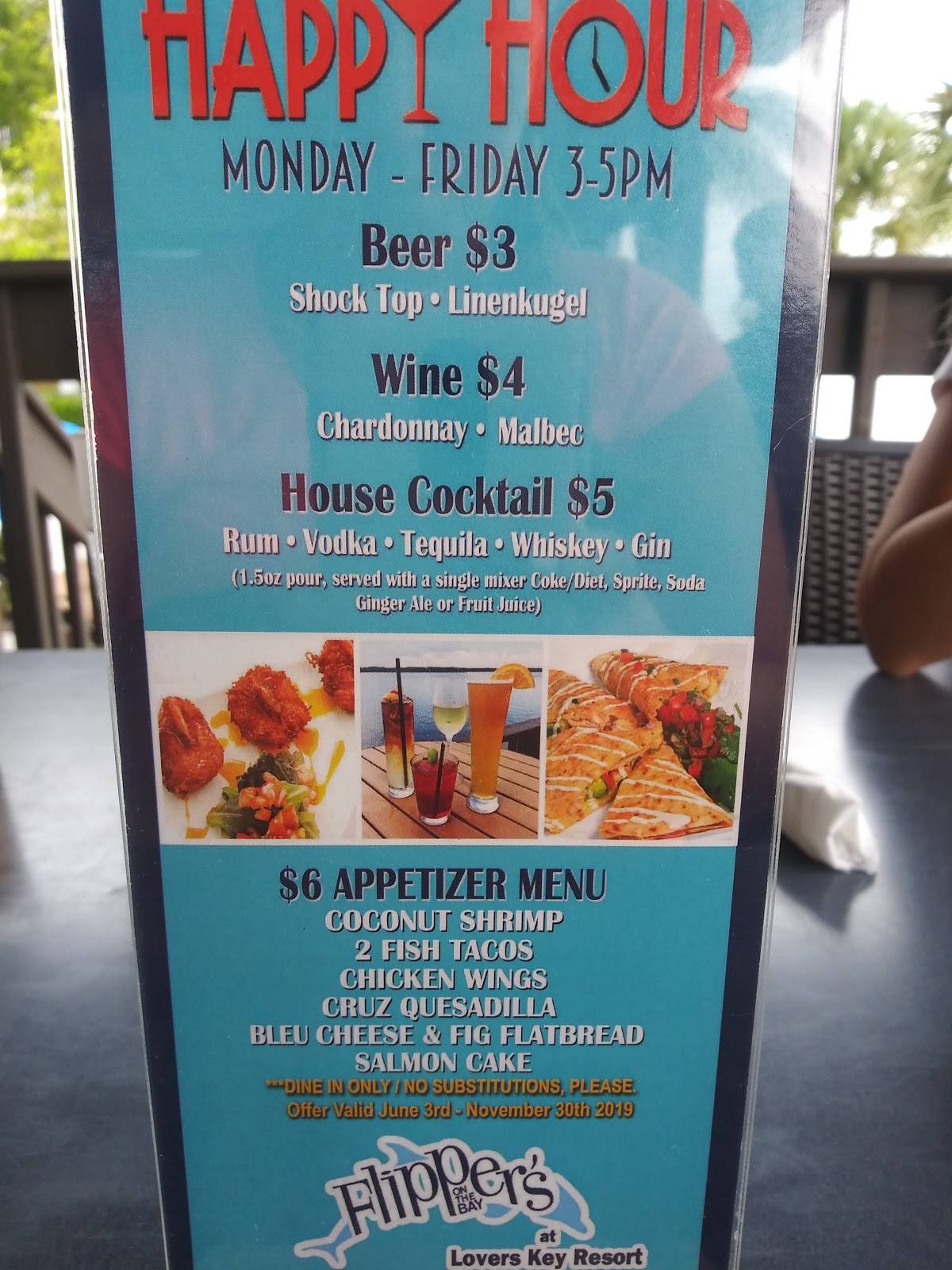 Menu at Flippers restaurant, Fort Myers Beach