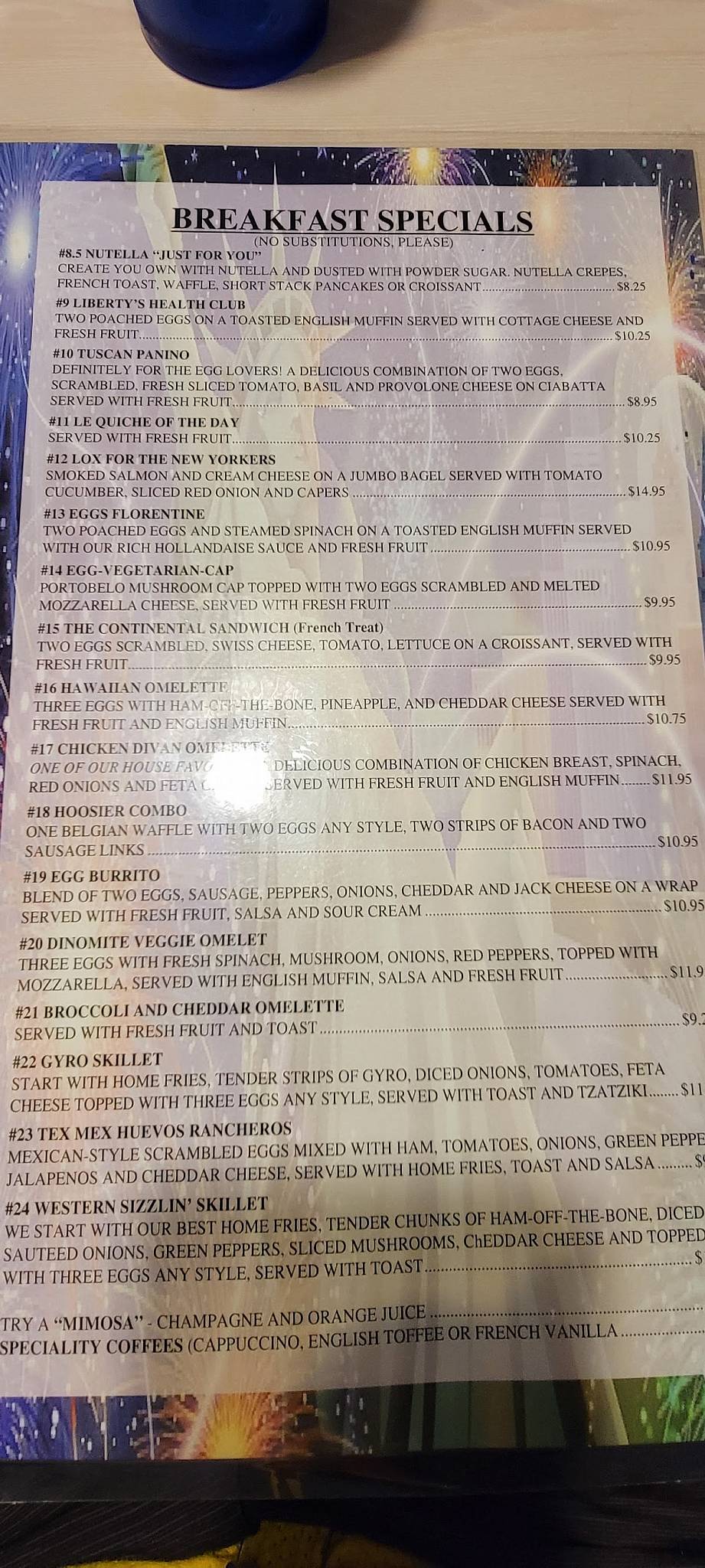 Menu at Liberty Diner restaurant, Fort Wayne, Goshen Rd