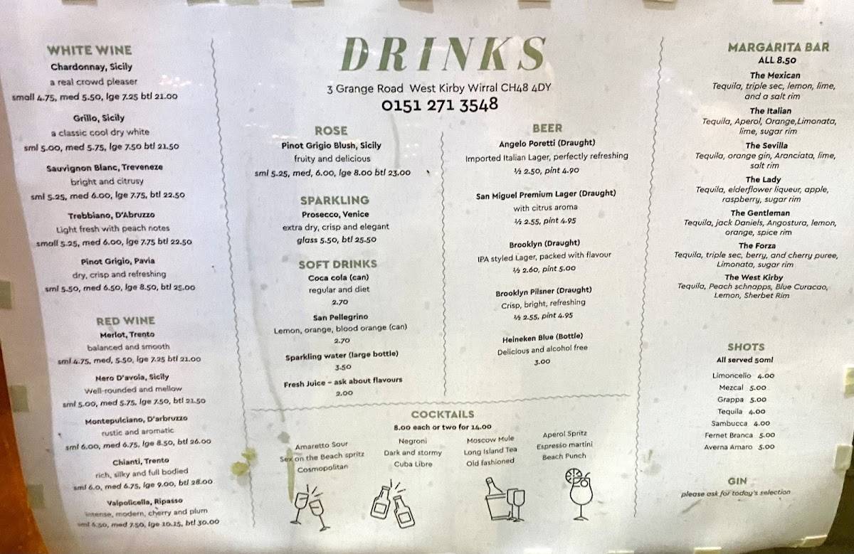Menu at Forza restaurant, Birkenhead