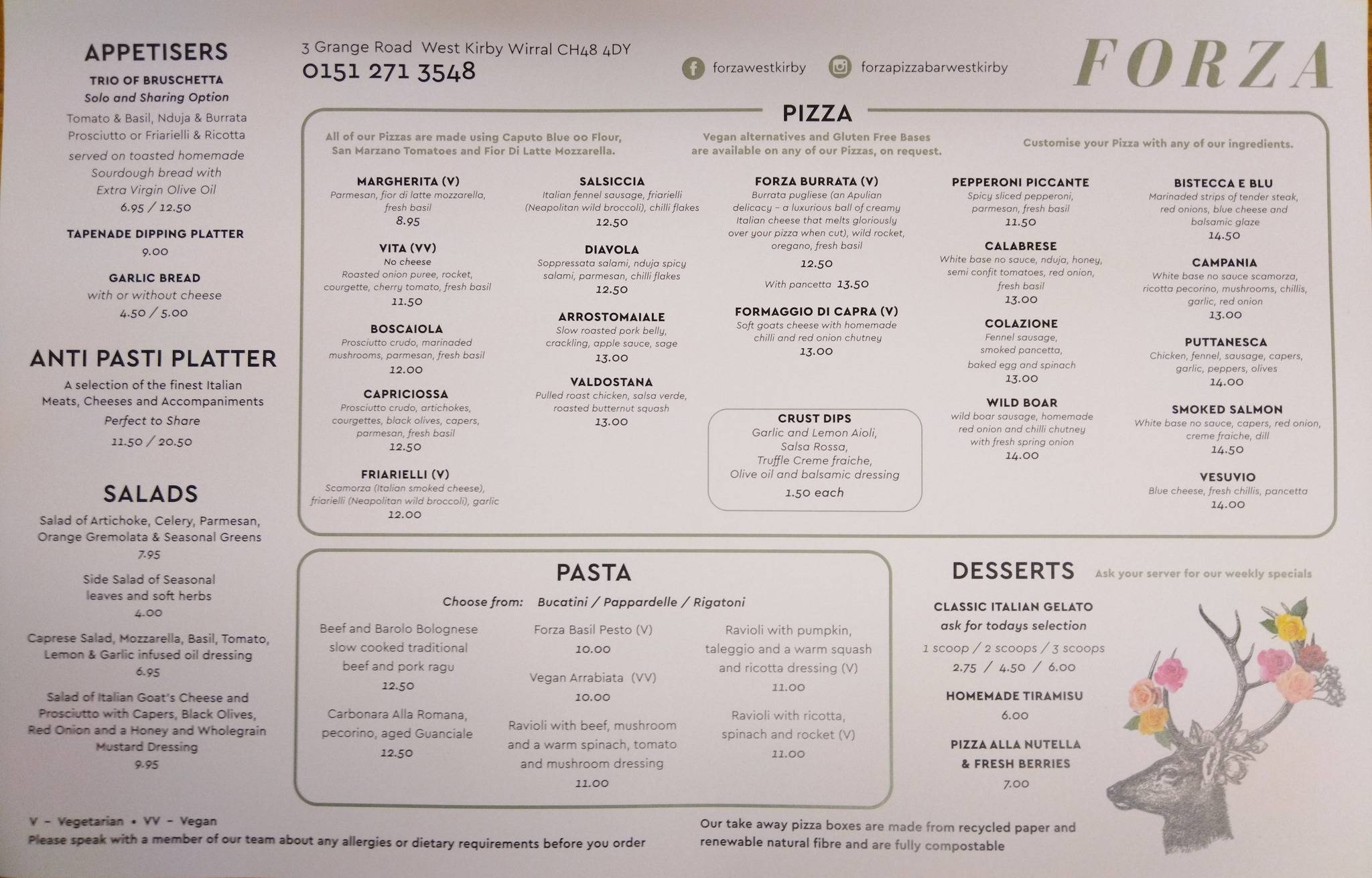 Menu at Forza restaurant, Birkenhead