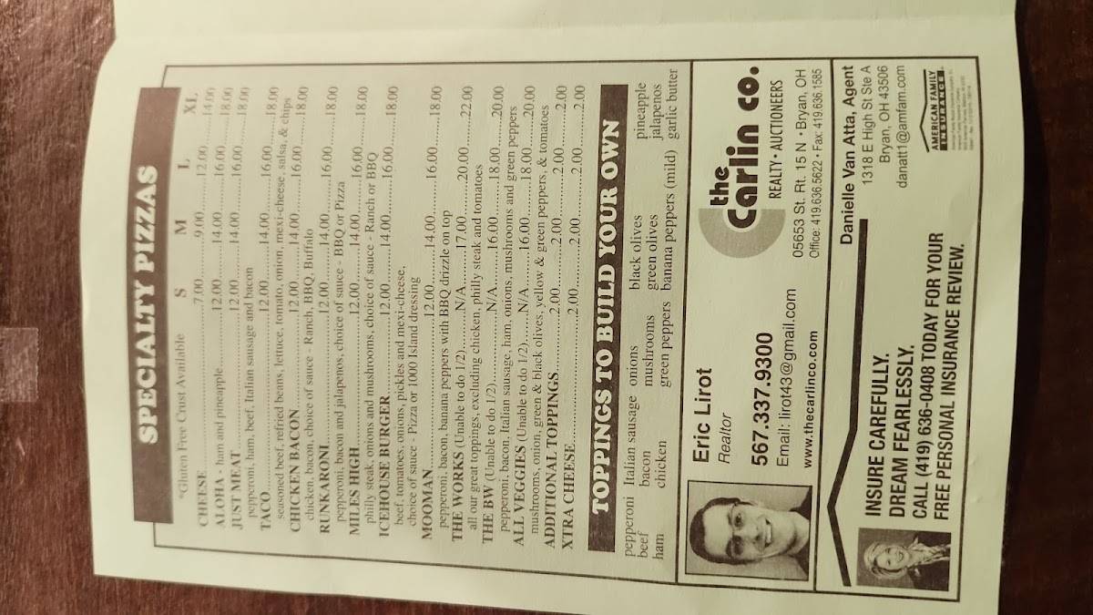 Menu at Fountain City Ice House pizzeria, Bryan