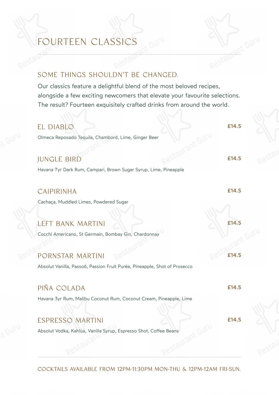 Menu at Fourteen Sky Bar & Restaurant, Milton Keynes