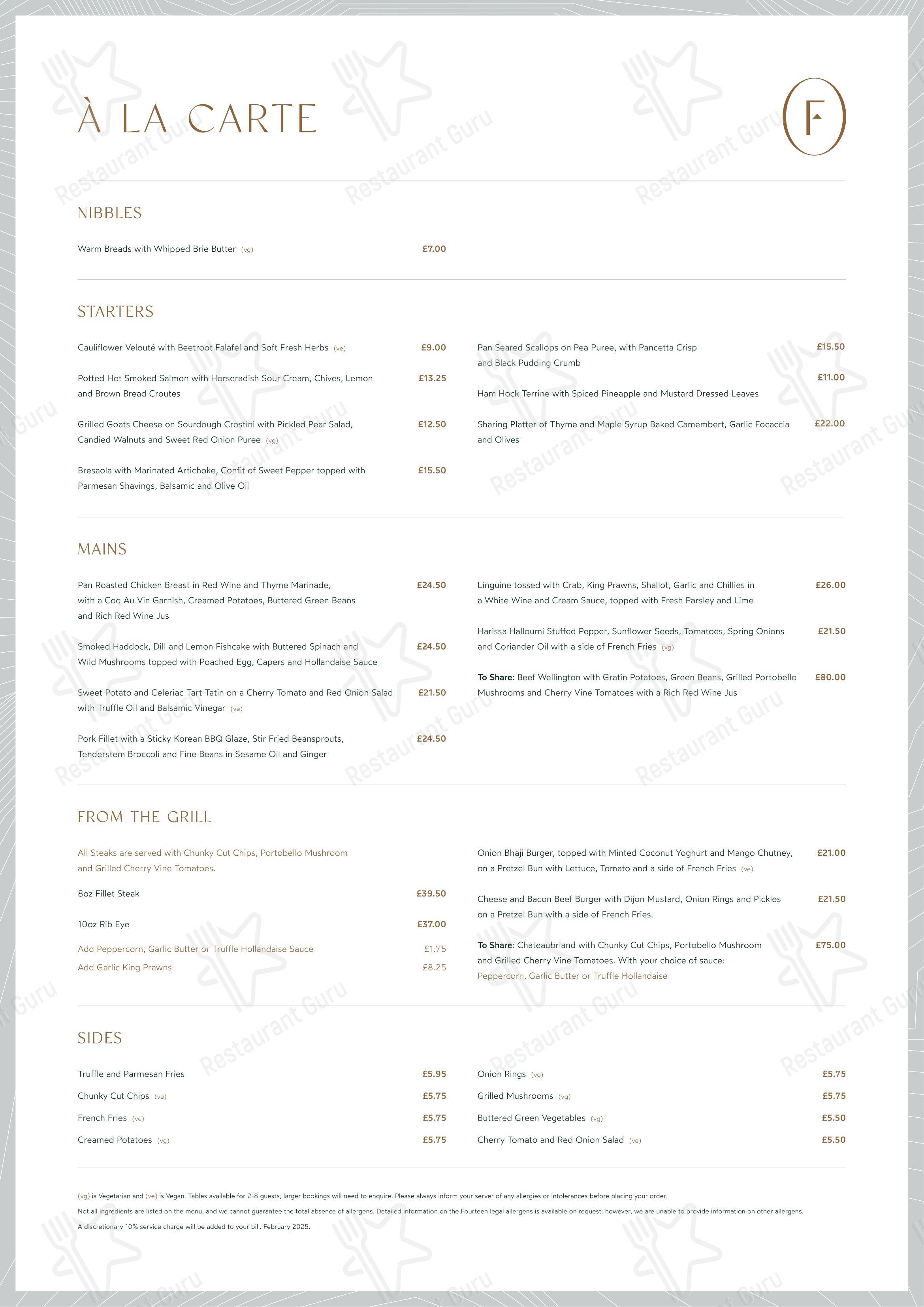 Menu at Fourteen Sky Bar & Restaurant, Milton Keynes