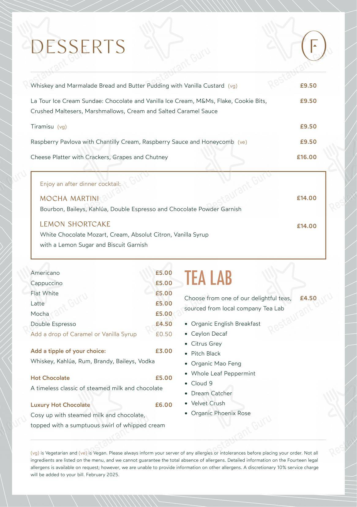 Menu at Fourteen Sky Bar & Restaurant, Milton Keynes