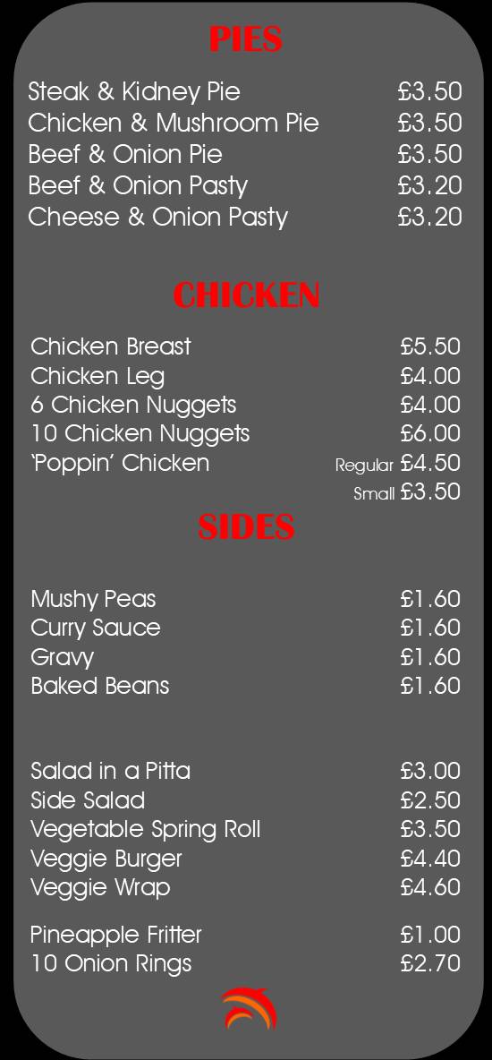 Menu at Fradley Fryer fast food, Lichfield, Tye Rd