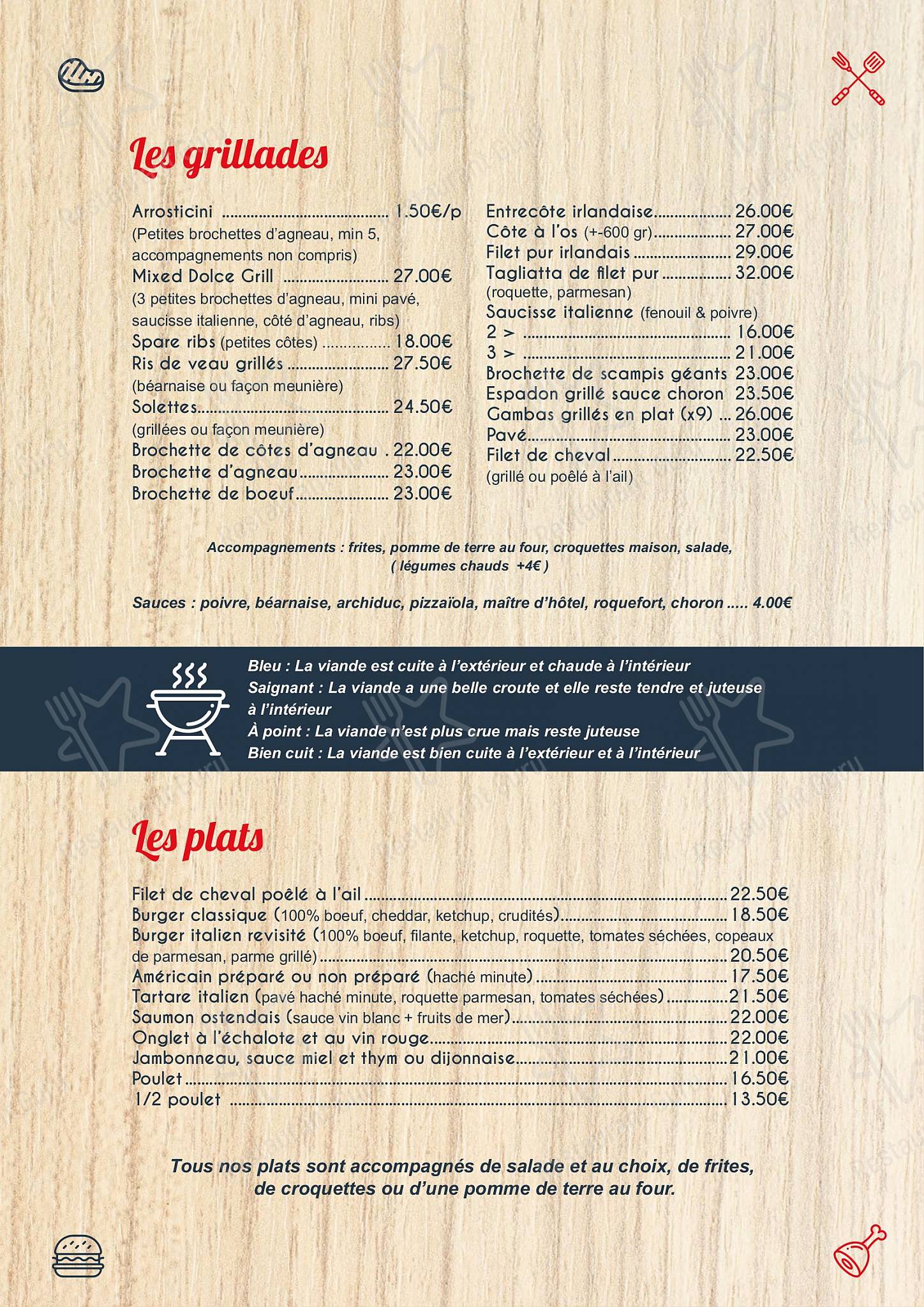 Menu au DOLCE GRILL FRAMERIES-MONS, Frameries