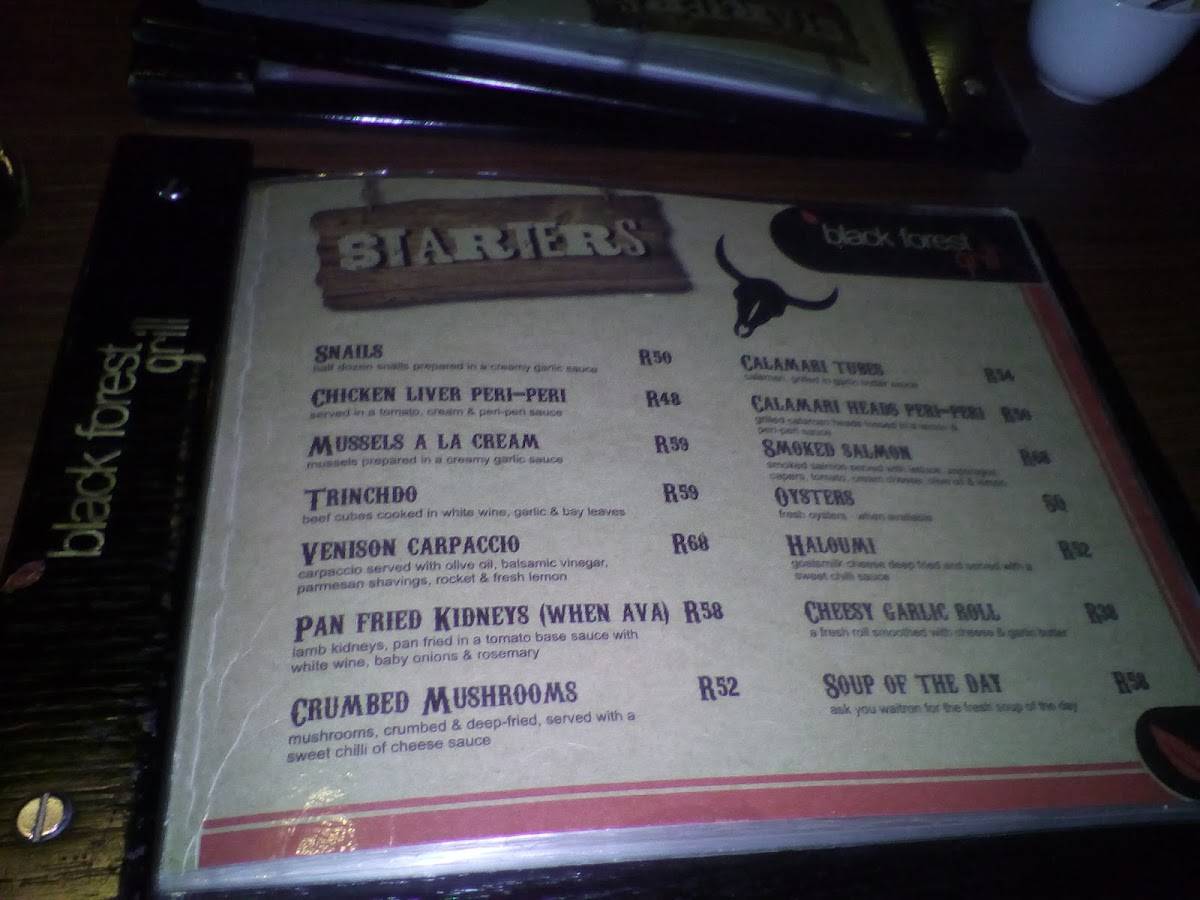 Menu at Franco’s restaurant, Vanderbijlpark, Frikkie Meyer Blvd