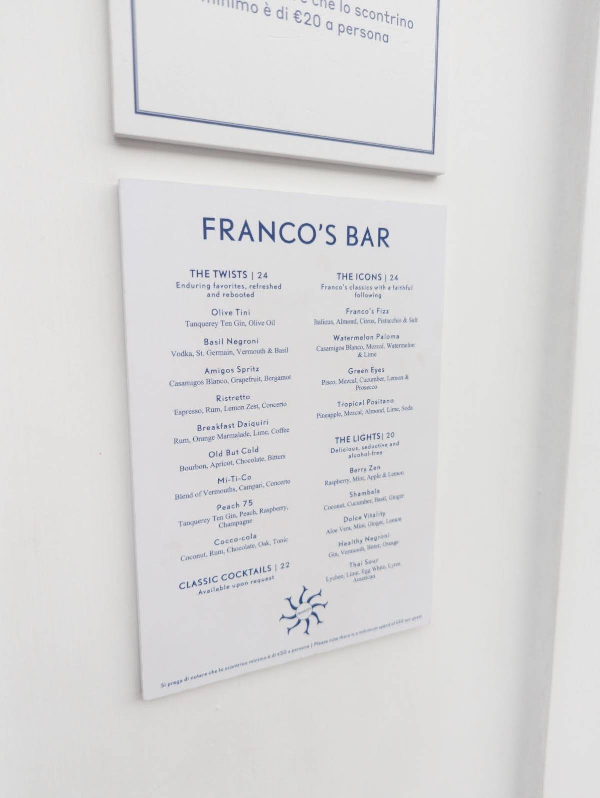 Menu da Bar Franco, Positano