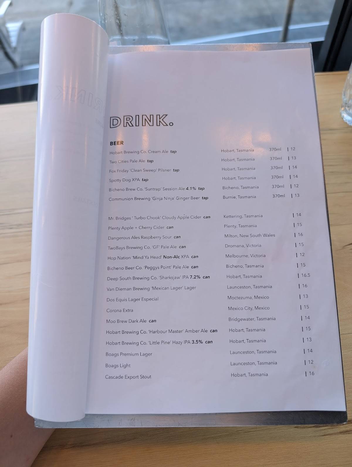 Menu at Frank Restaurant, Hobart