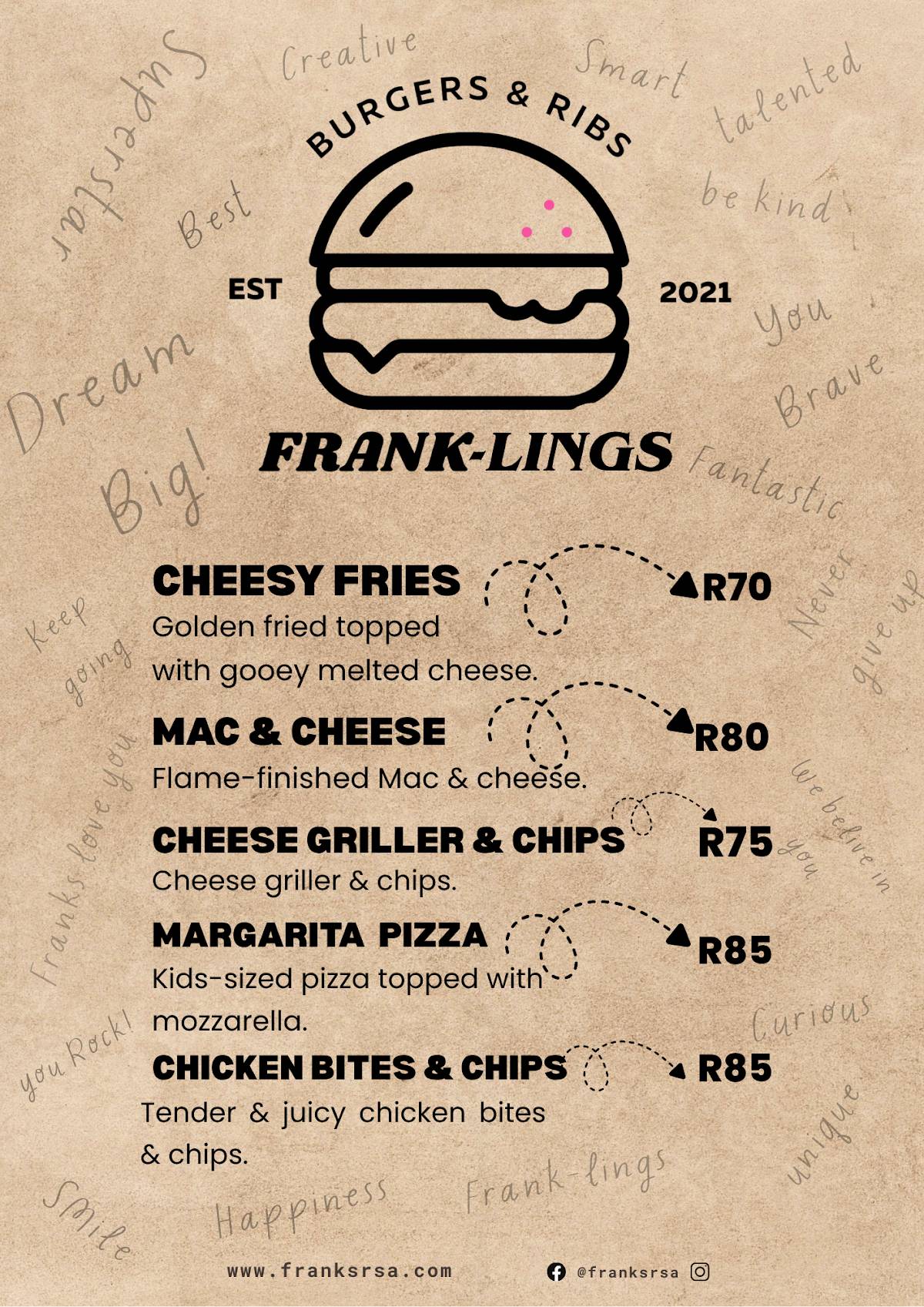 Menu at Franks Burgers & Ribs Blairgowrie restaurant, Johannesburg